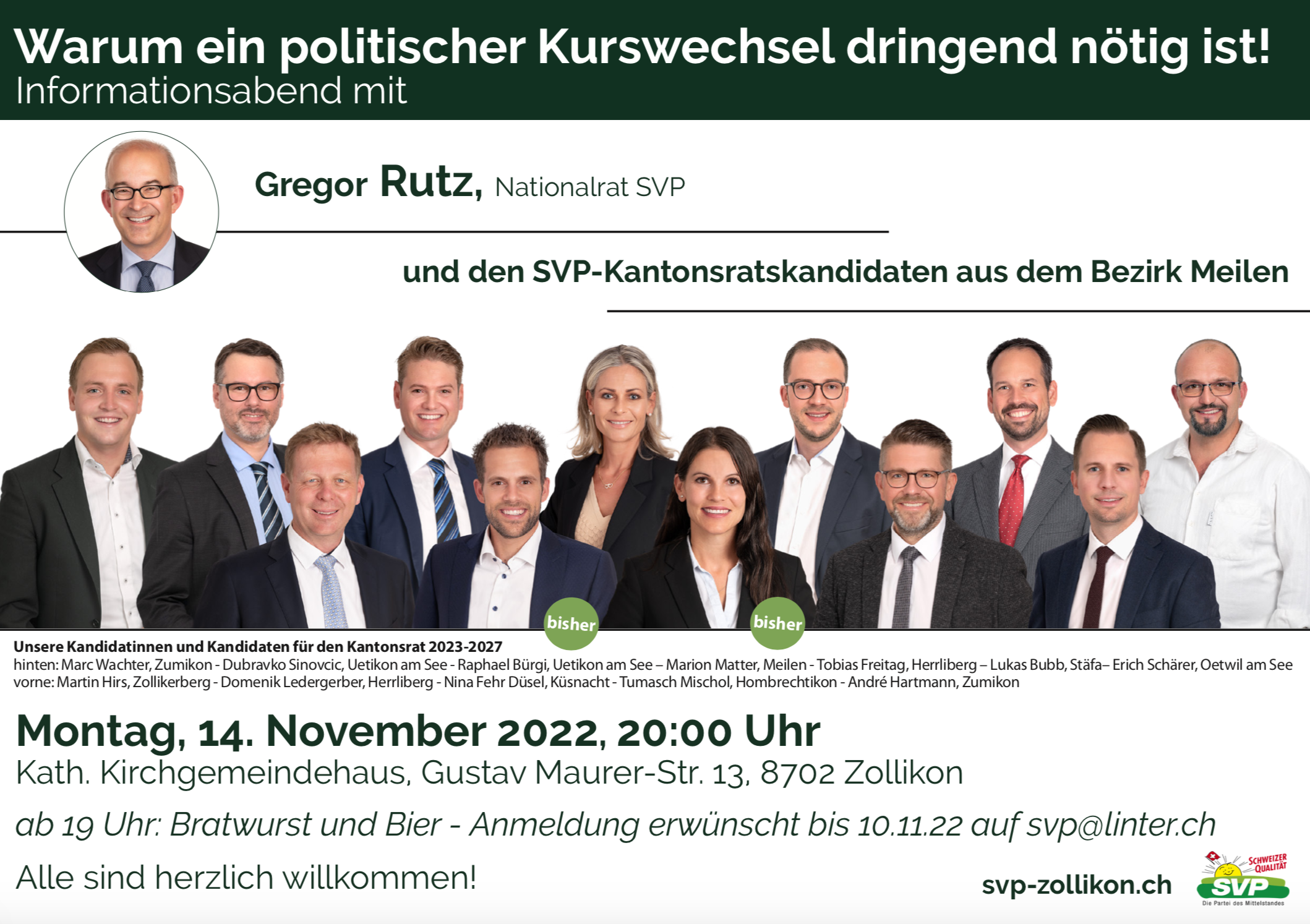 SVP Bezirk Meilen - Informationsabend mit Gregor Rutz